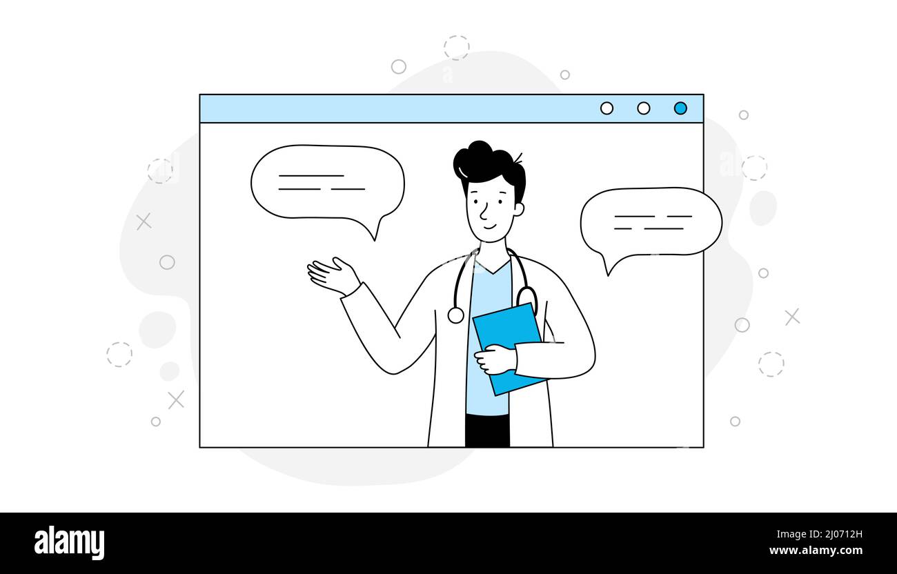 Online doctor, virtual medicine illustration. Doctor in computer screen ...