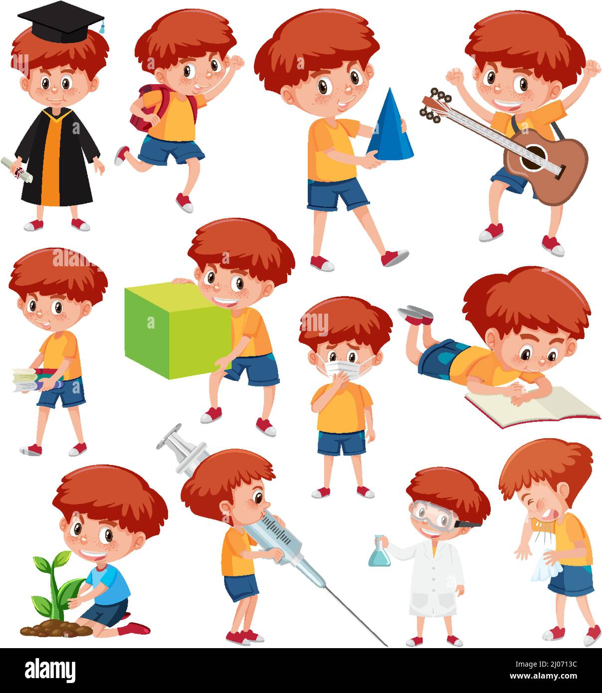 Set of boys doing activitys on white background illustration Stock ...