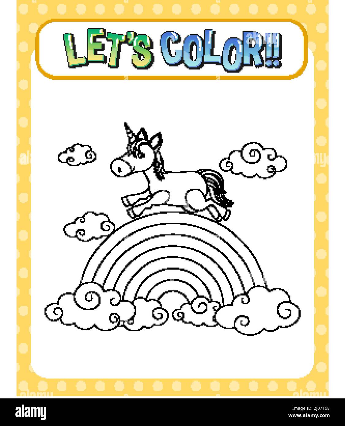 Worksheets template with color time! text and Unicorn outline ...
