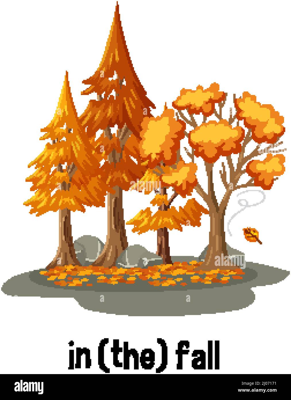 English prepositions of time with fall seasons scene illustration Stock ...