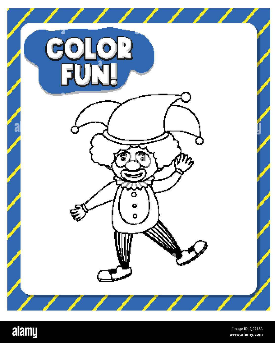 Worksheets template with color fun! text and clown outline illustration ...