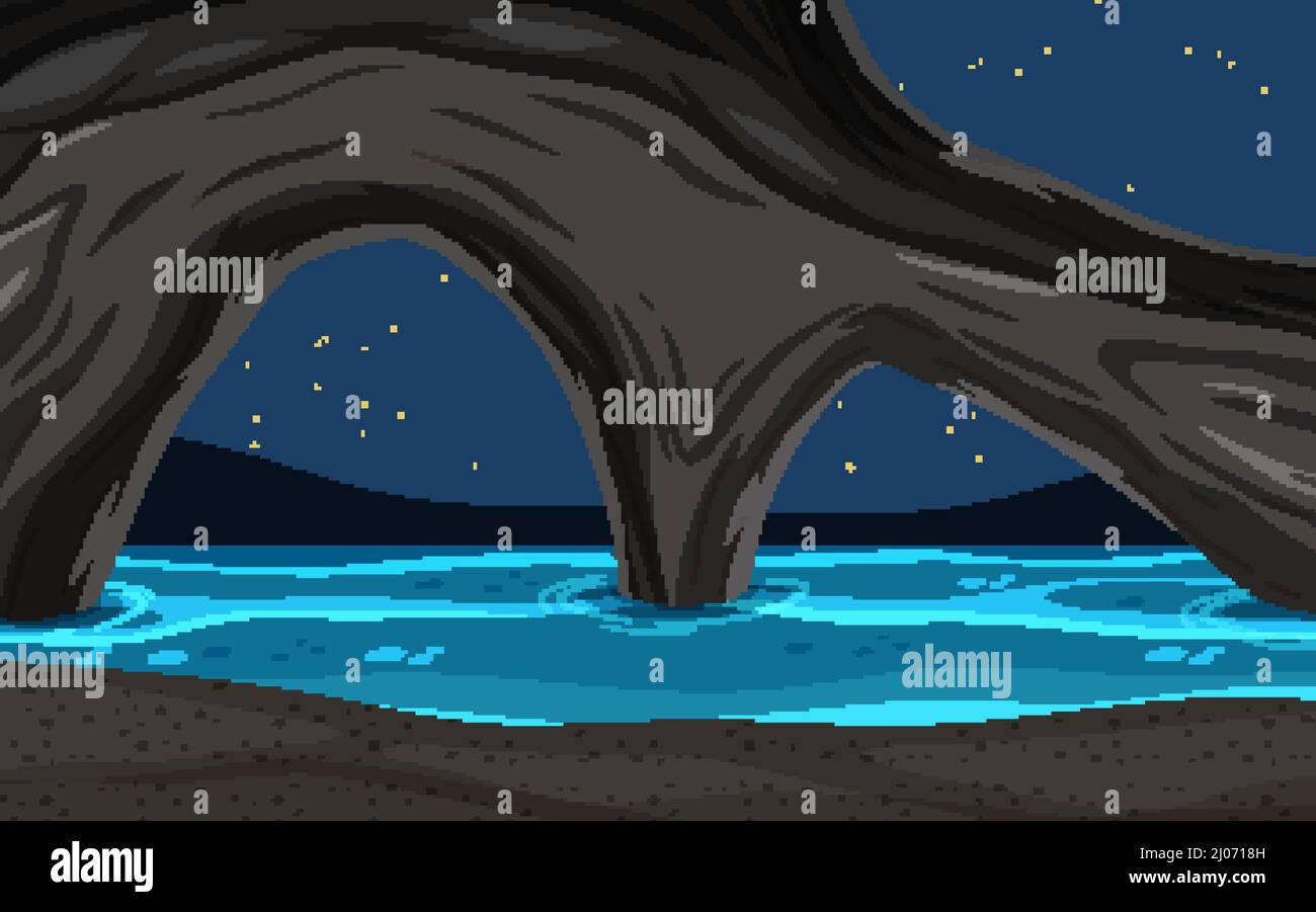 Sea cave at night background in cartoon style illustration Stock Vector ...