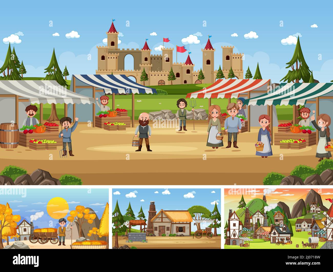 Set of different scene medieval illustration Stock Vector Image & Art ...