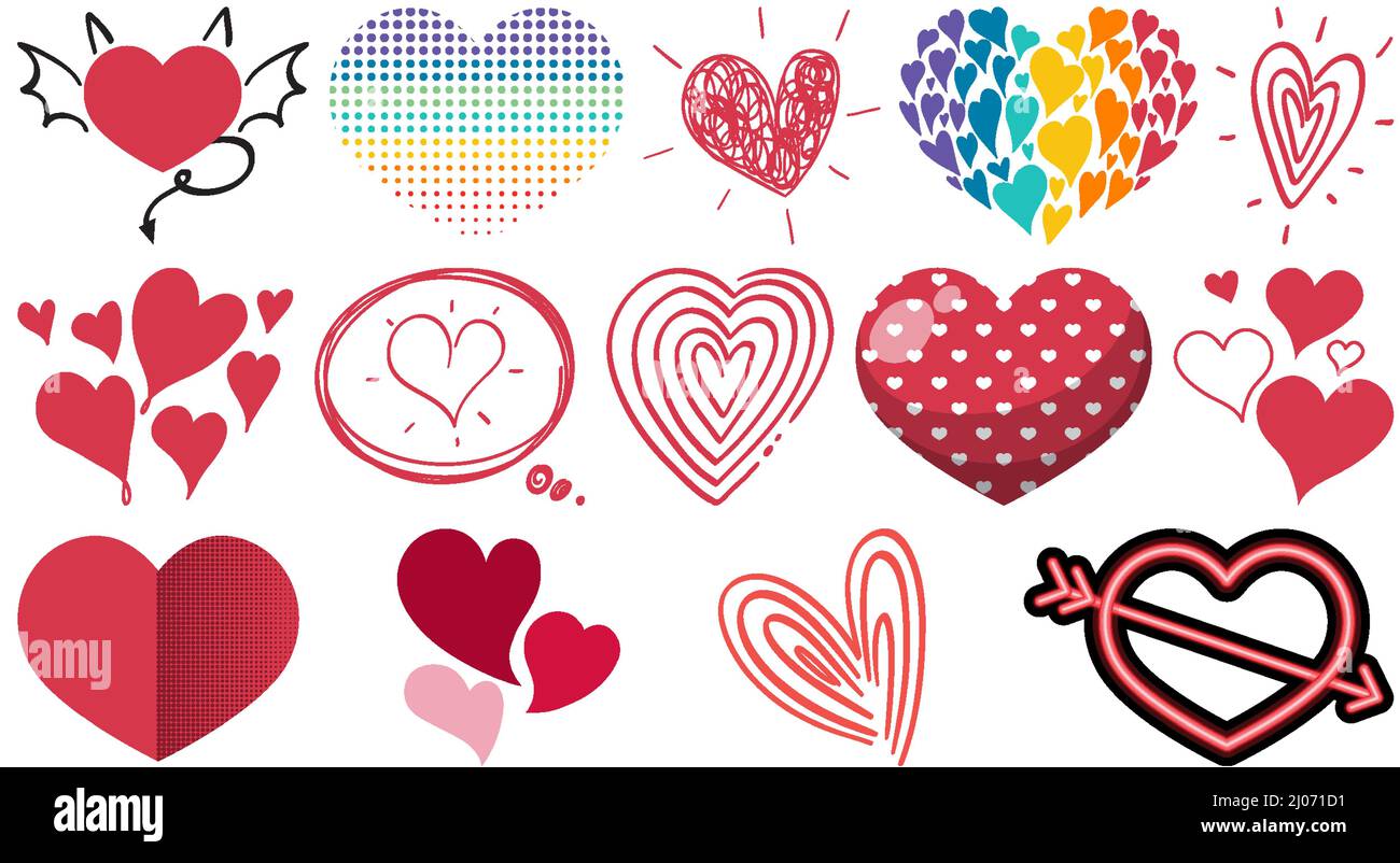 Different style of hearts isolated on white background illustration ...