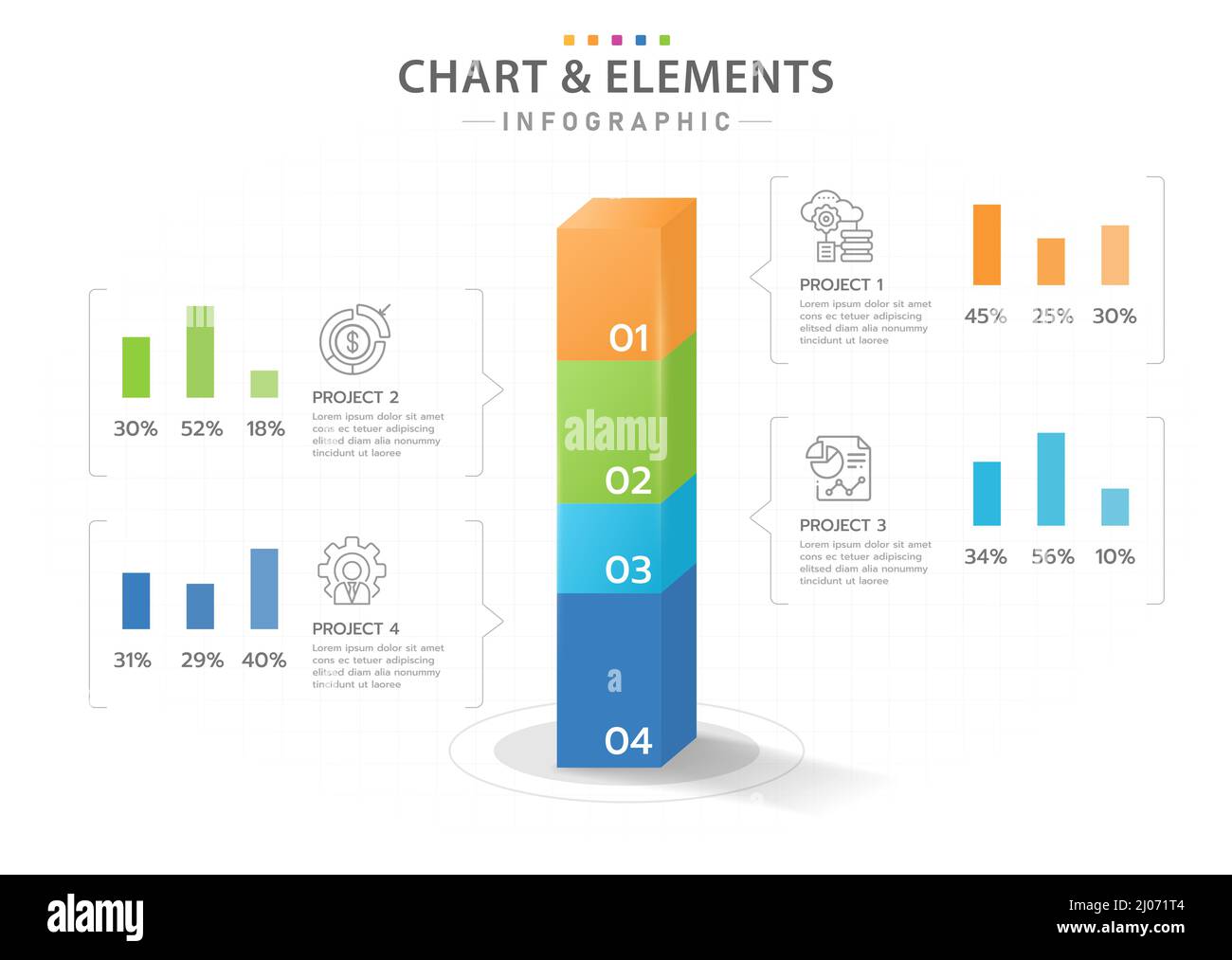 Infographic template for business project. 3D Bar Chart diagram with ...