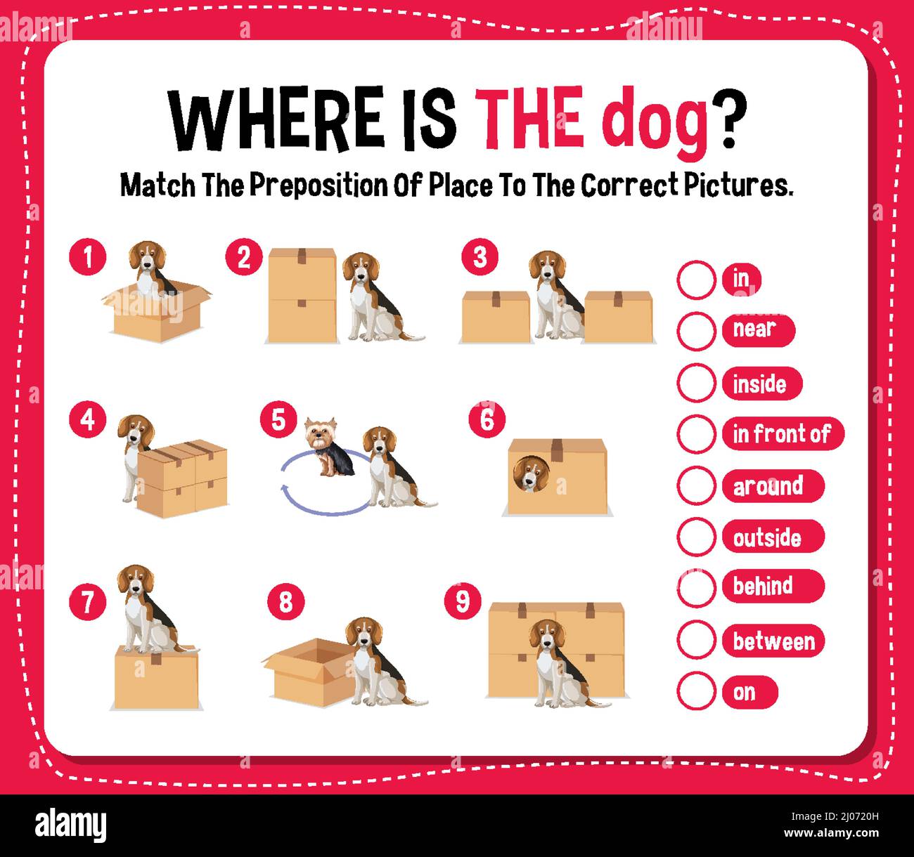 Preposition wordcard with dog and box illustration Stock Vector Image ...
