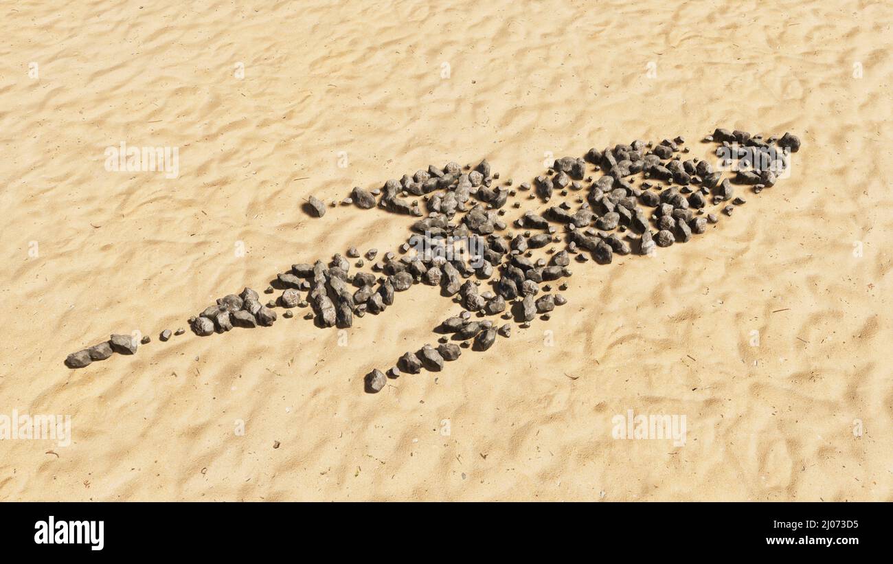 Concept conceptual stones on beach sand handmade symbol shape, golden ...