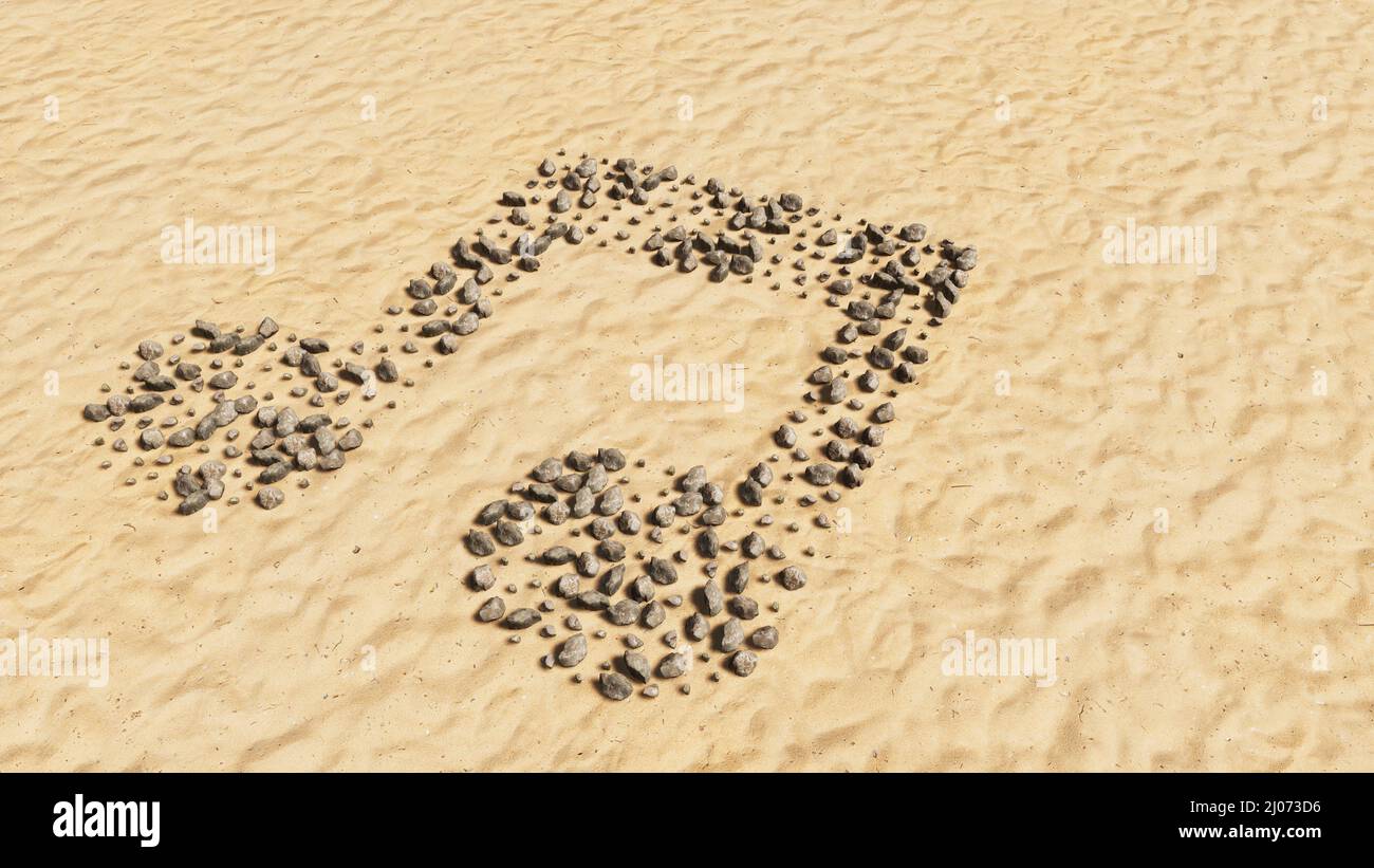Concept conceptual stones on beach sand handmade symbol shape, golden ...
