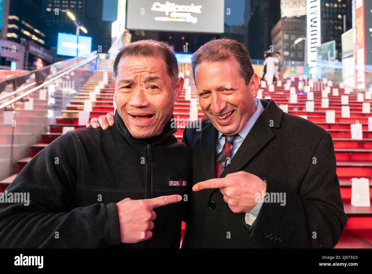New York, United States. 16th Mar, 2022. John Liu and Brad Lander ...