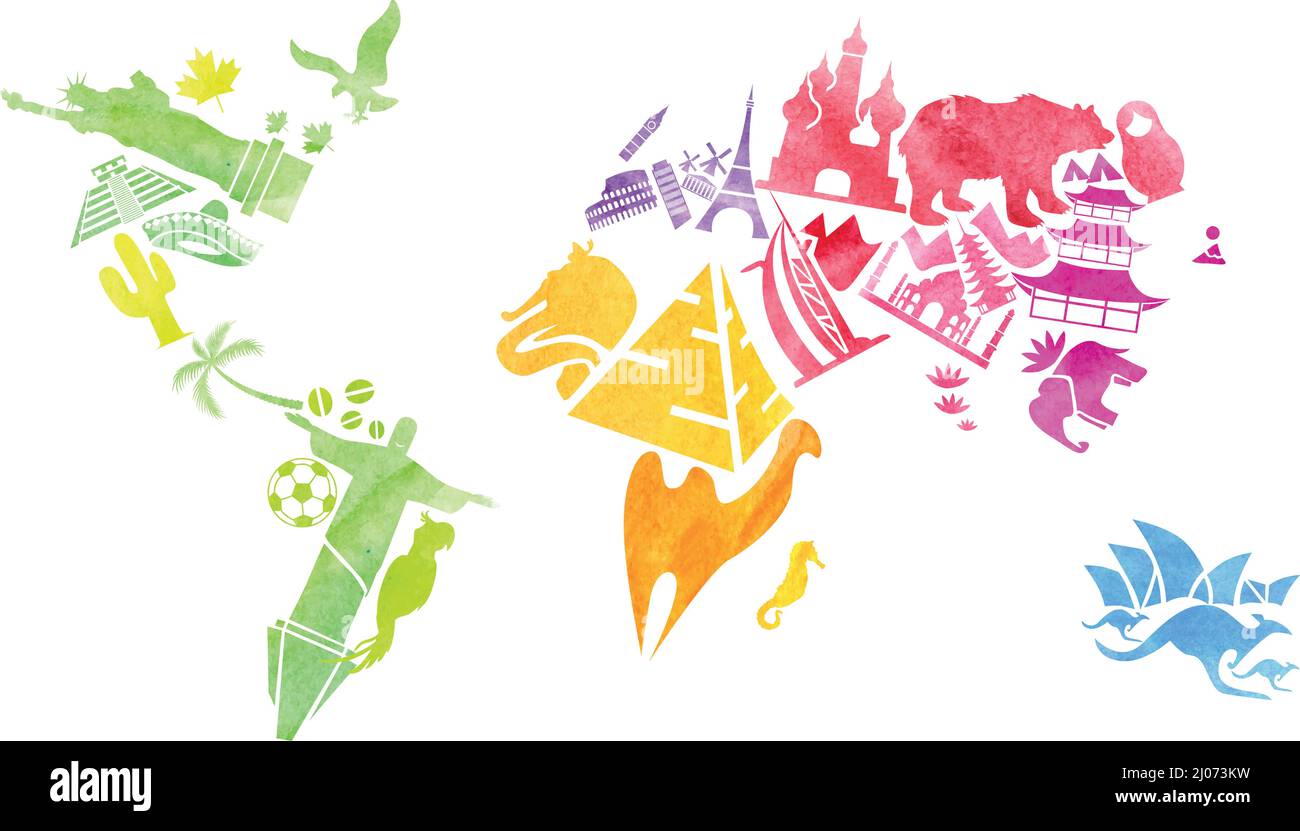 World map made of landmarks for travel design Stock Vector Image & Art ...