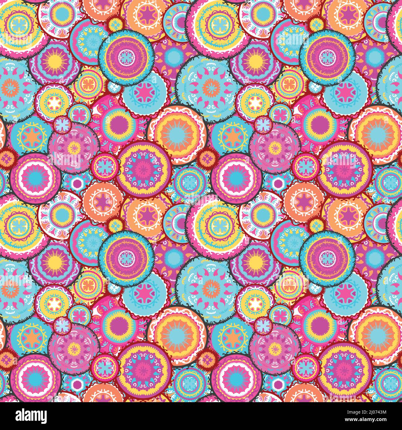 Colorful eastern seamless pattern with circles and hand-painted shapes ...