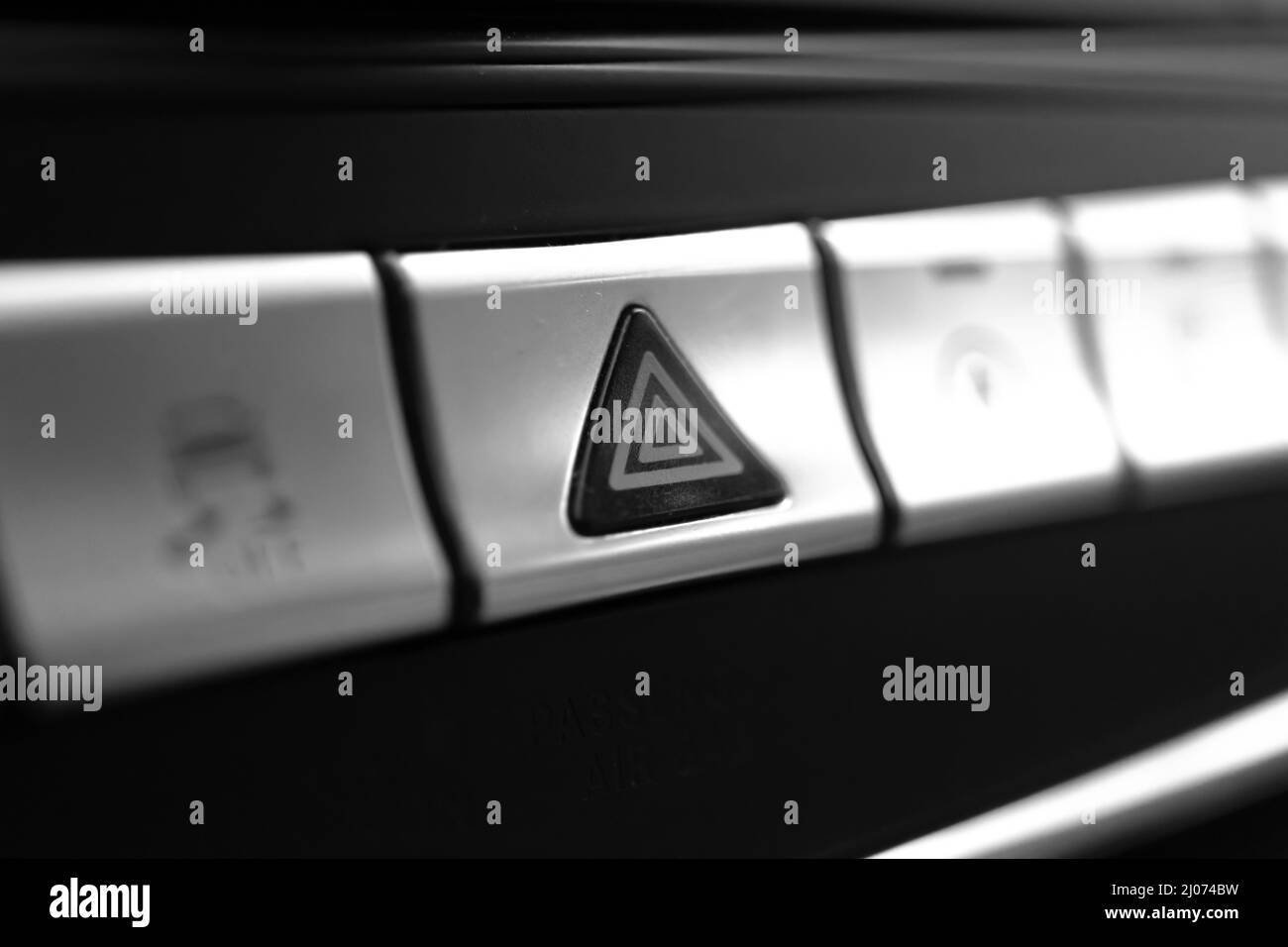 Car emergency light button, triangle car warning button in luxury sport ...