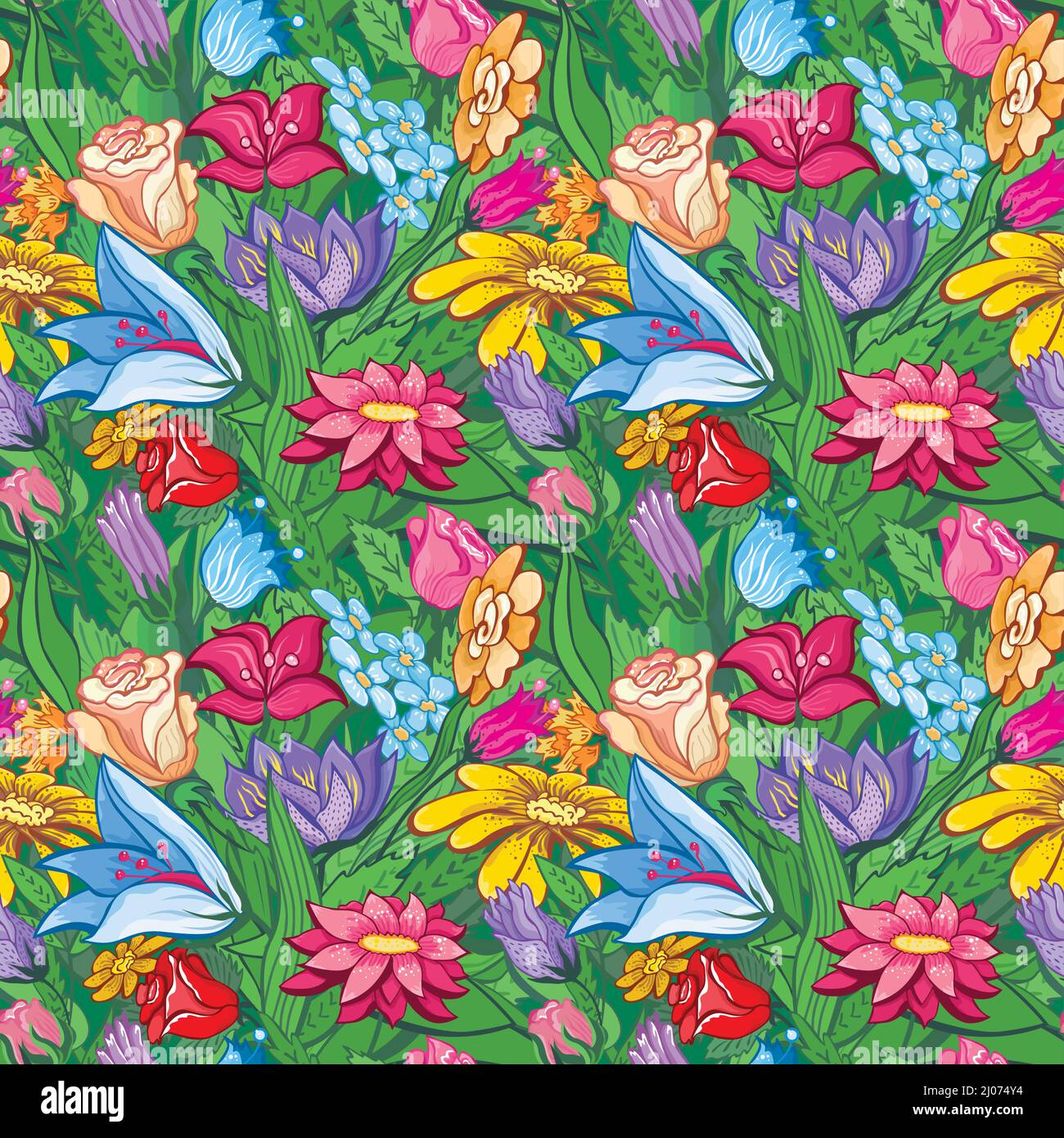 Green seamless background with spring flowers for design Stock Vector ...