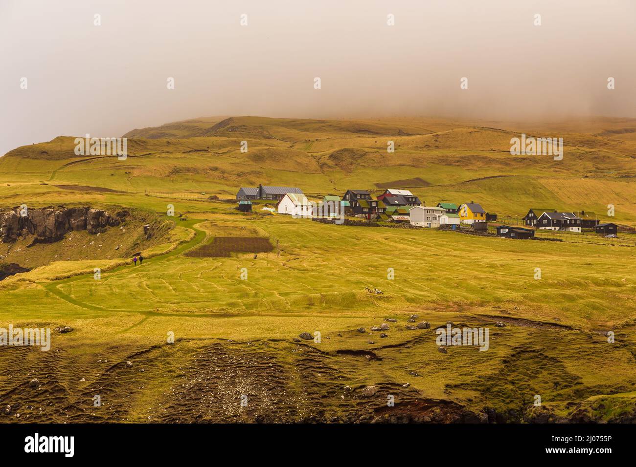 View of the Gasadalur on Vagar island. A small village situated on the ...