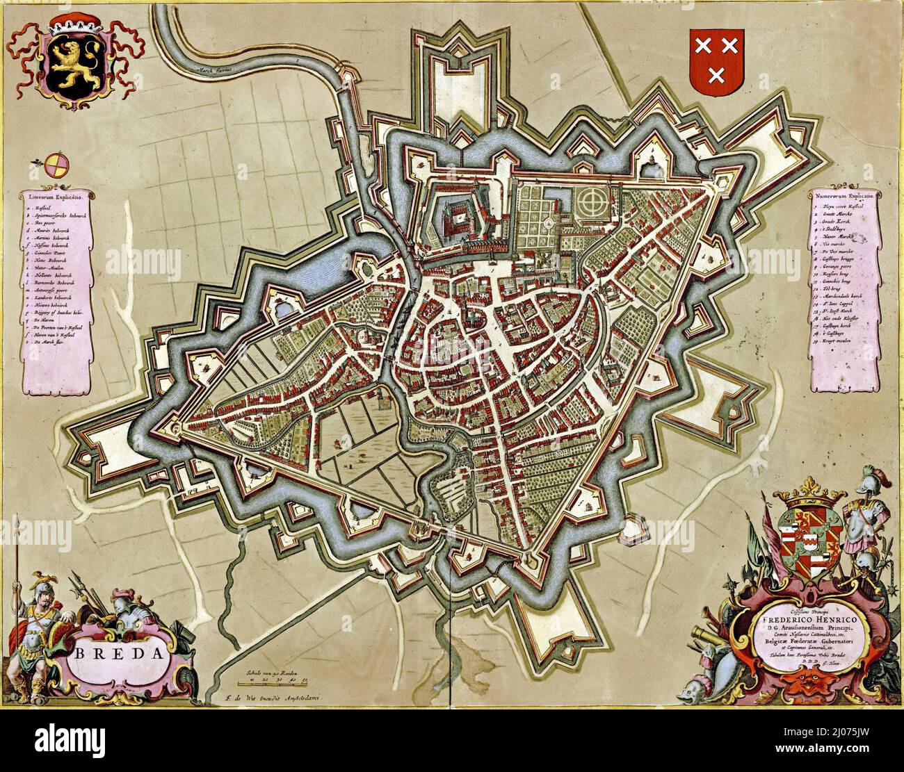 Antique map of Breda, Netherlands. Atlas of fortifications and battles ...