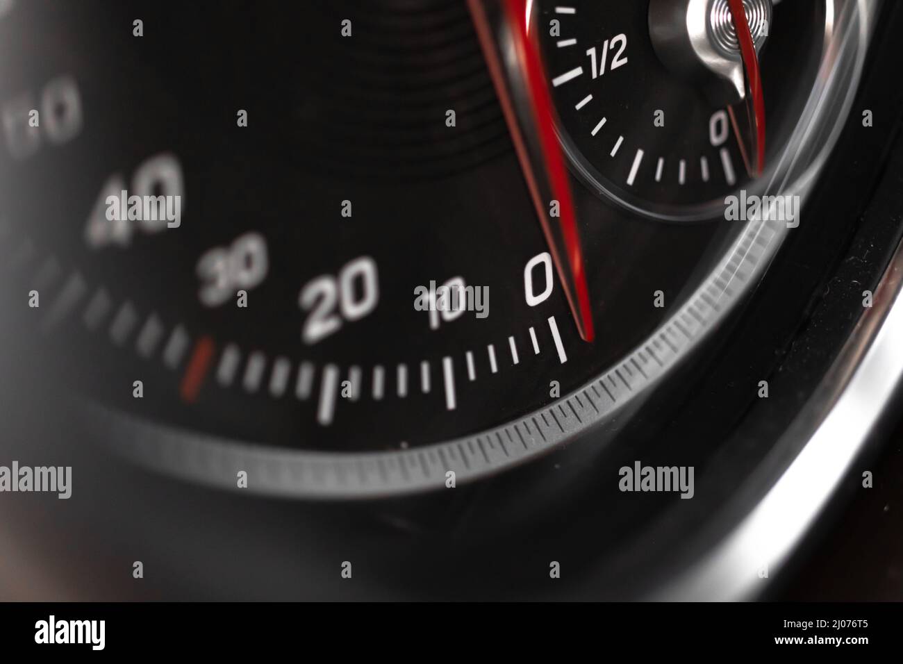 Car speedometer with red indicator close-up view, luxury car interior ...