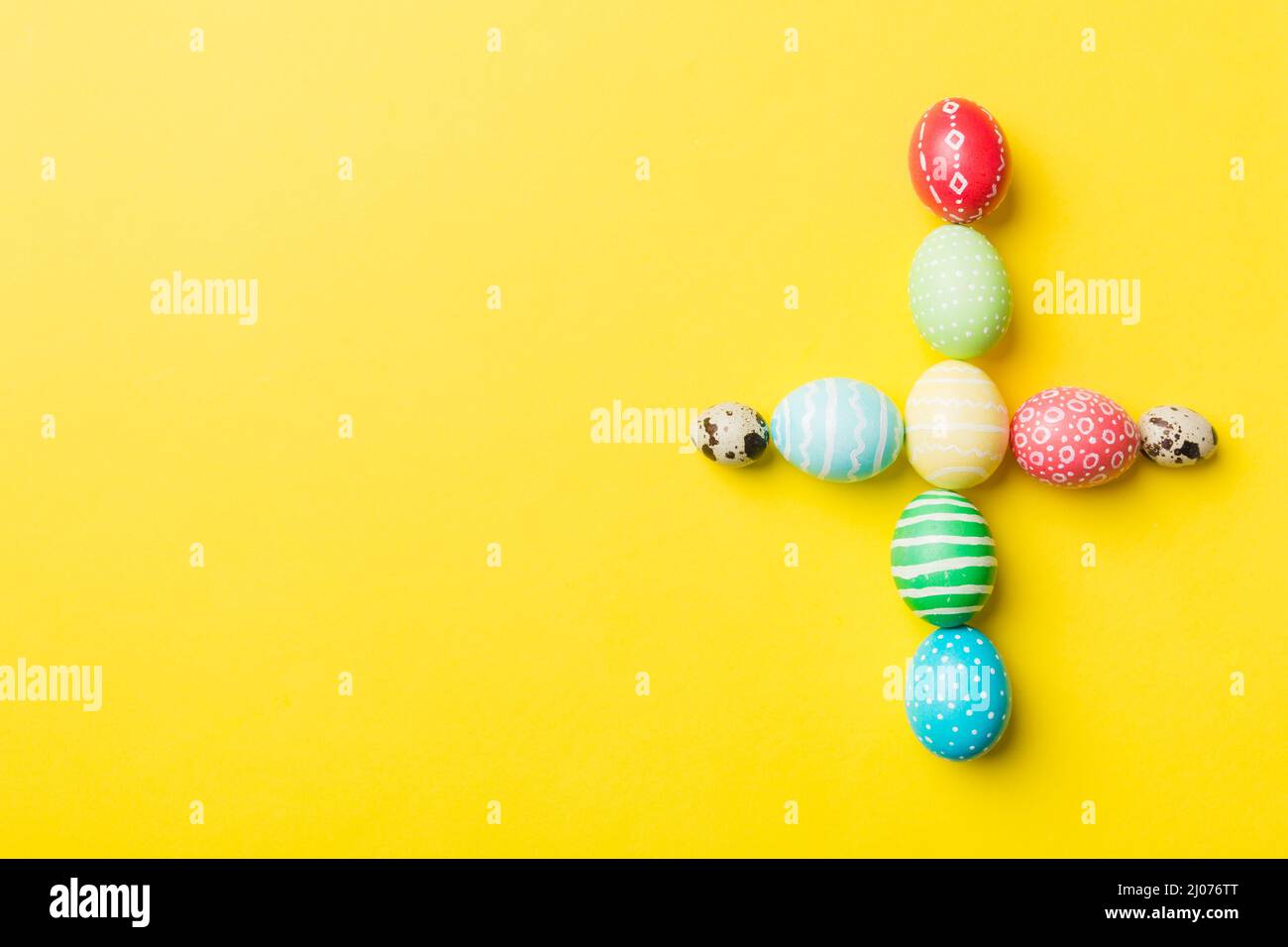 holiday preparation Multi colors Easter eggs on colored background ...