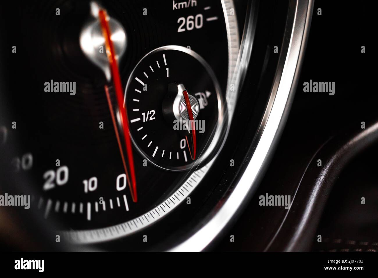 Speedometer of modern car close-up view, luxury car background Stock ...