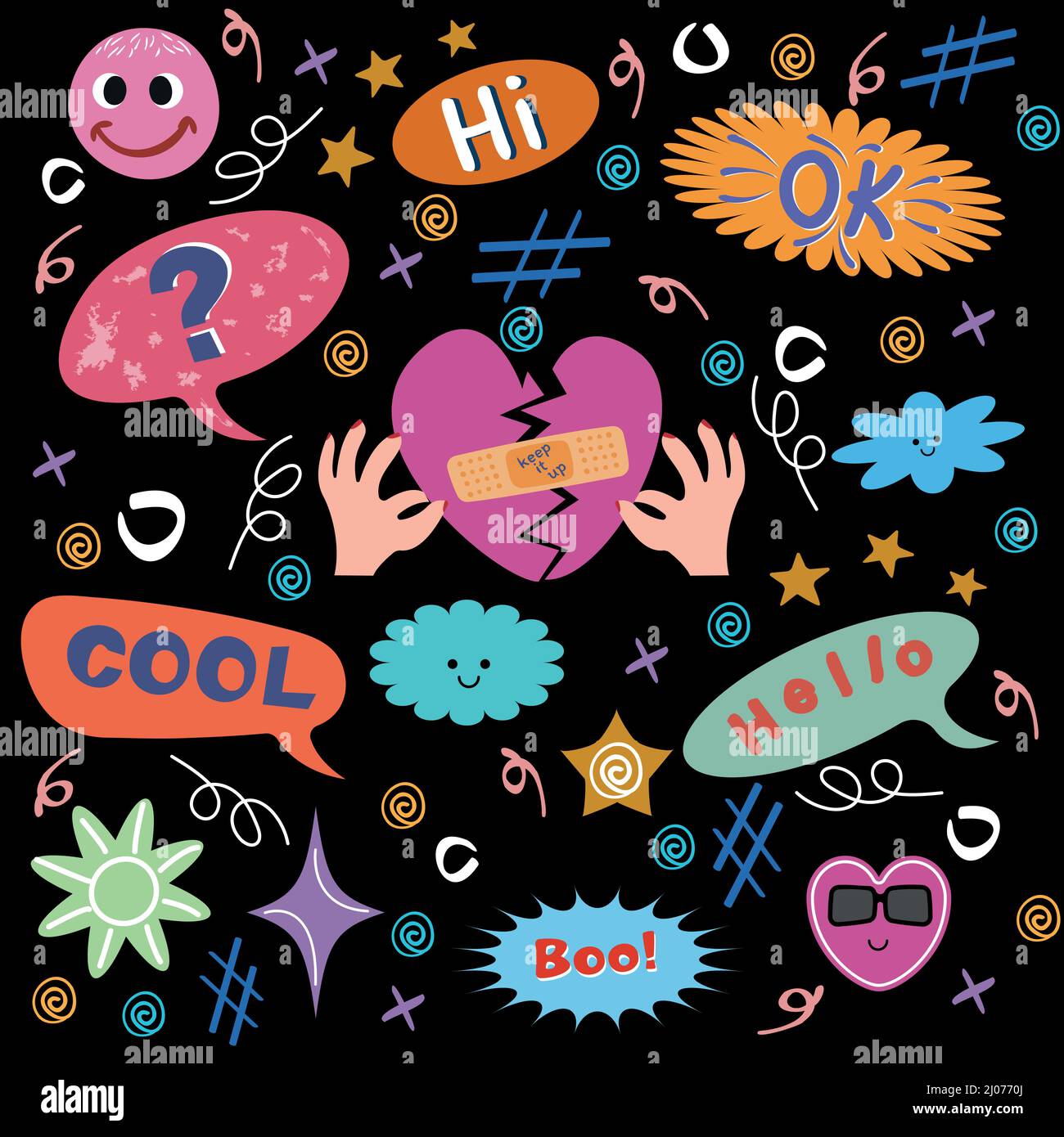 Big set abstract funny cartoon shapes and characters doodles Stock ...