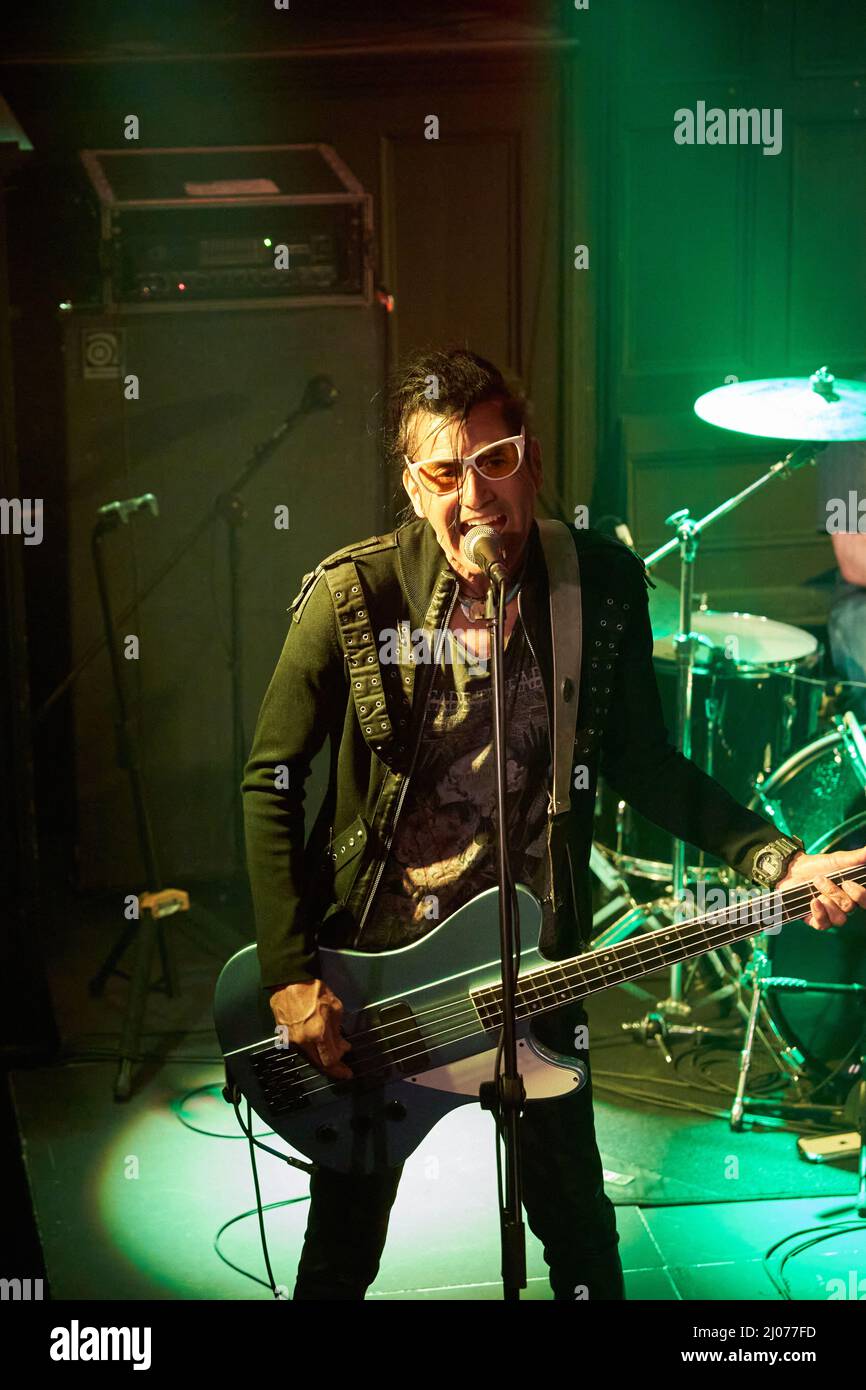 Bassist Pando performing with eighties New Wave band A Flock of ...