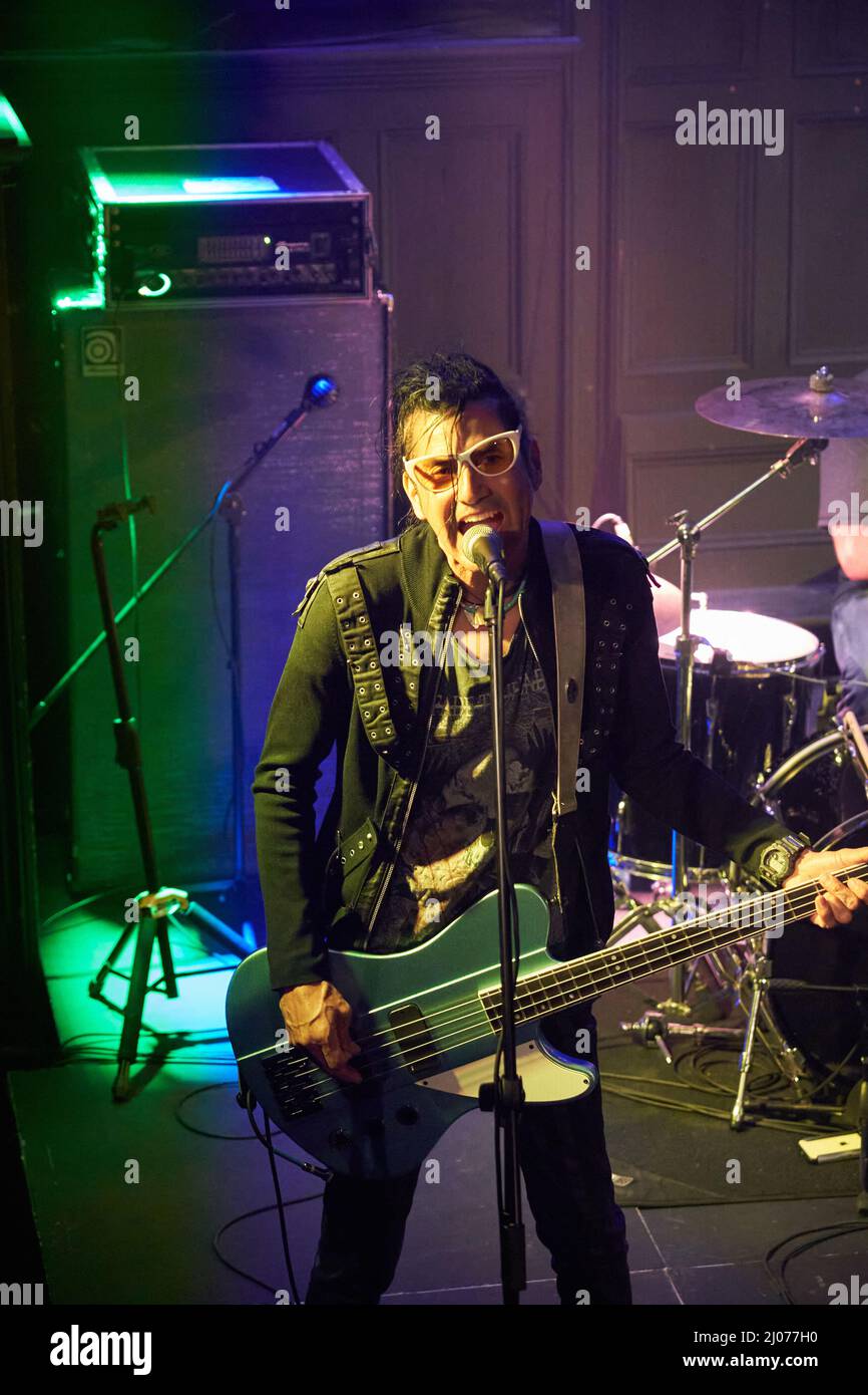 Bassist Pando performing with eighties New Wave band A Flock of ...