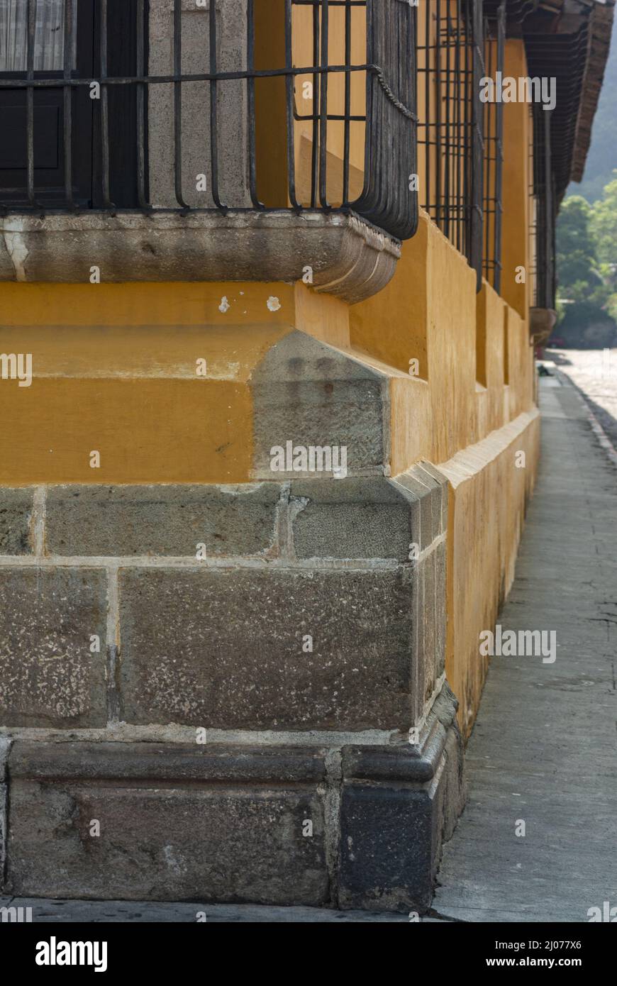 Corner detail in colonial house and wrought iron balcony in La Antigua ...