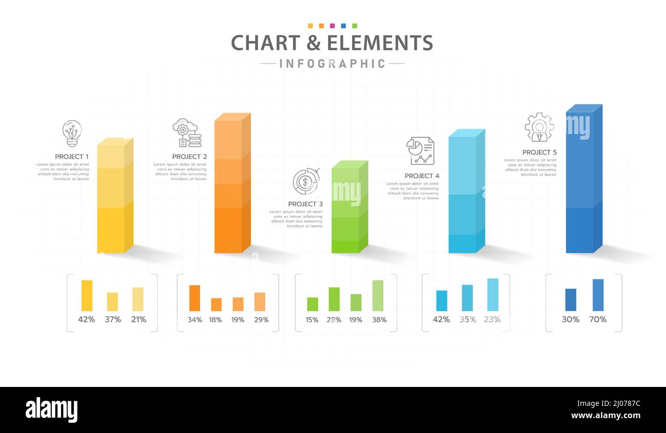 Infographic template for business project. 5 Steps 3D Bar Chart diagram ...