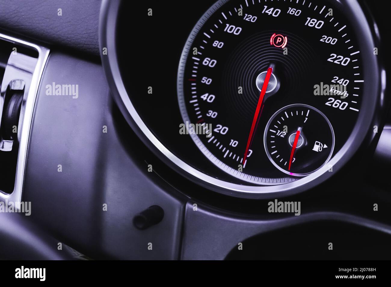 Luxury speedometer in sport car closeup view wallpaper, glowing red ...