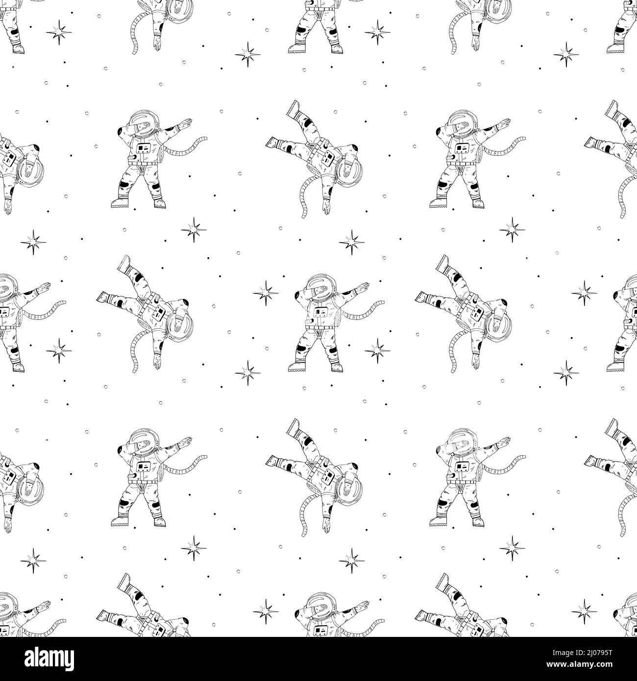 Hand drawn Astronauts seamless pattern. Vector outline illustrations ...