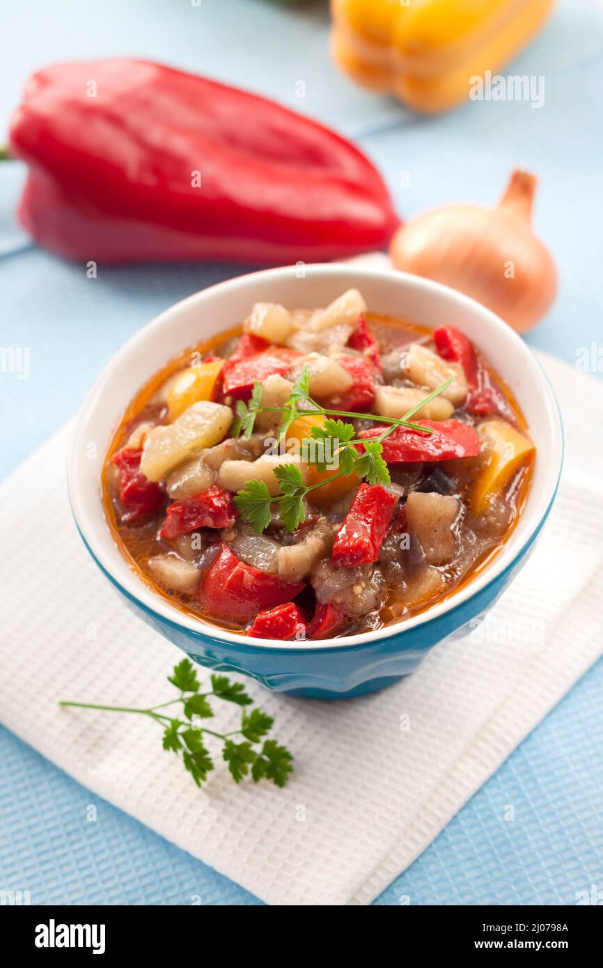 Aubergine red pepper soup hi-res stock photography and images - Alamy