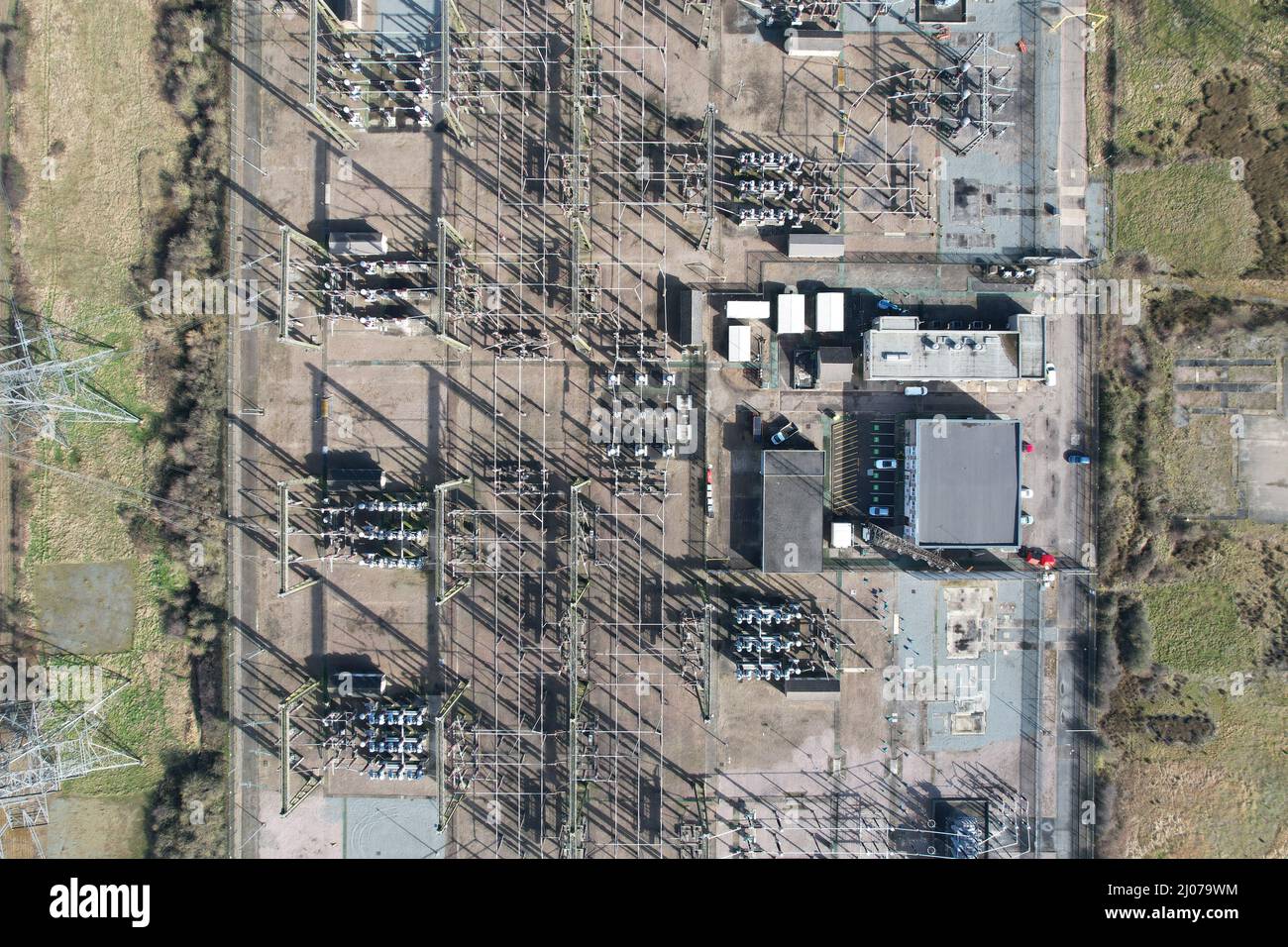 Rayleigh Main Substation , Essex UK drone aerial view Stock Photo - Alamy