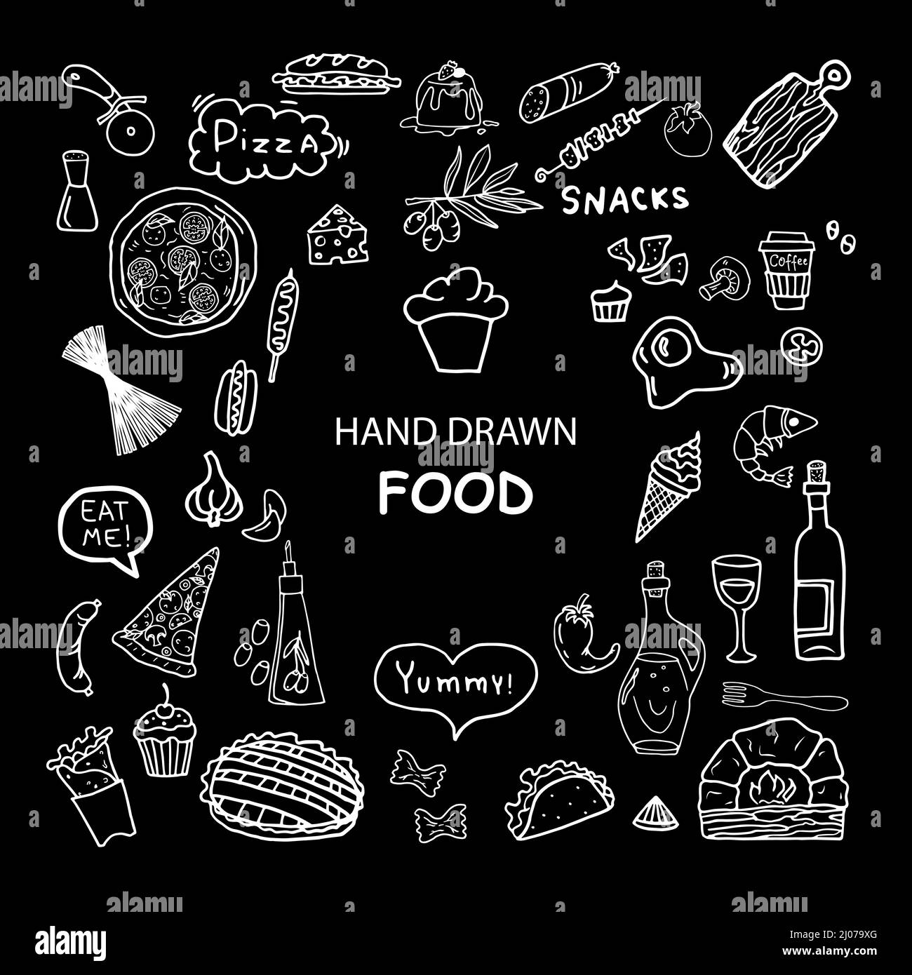 Hand-drawn food elements. Outline vector illustration for t-shirt ...