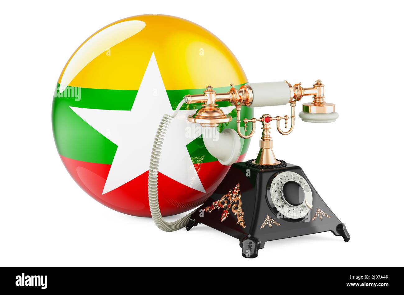 Phone with Myanmar flag. Communication services in Myanmar, concept. 3D ...