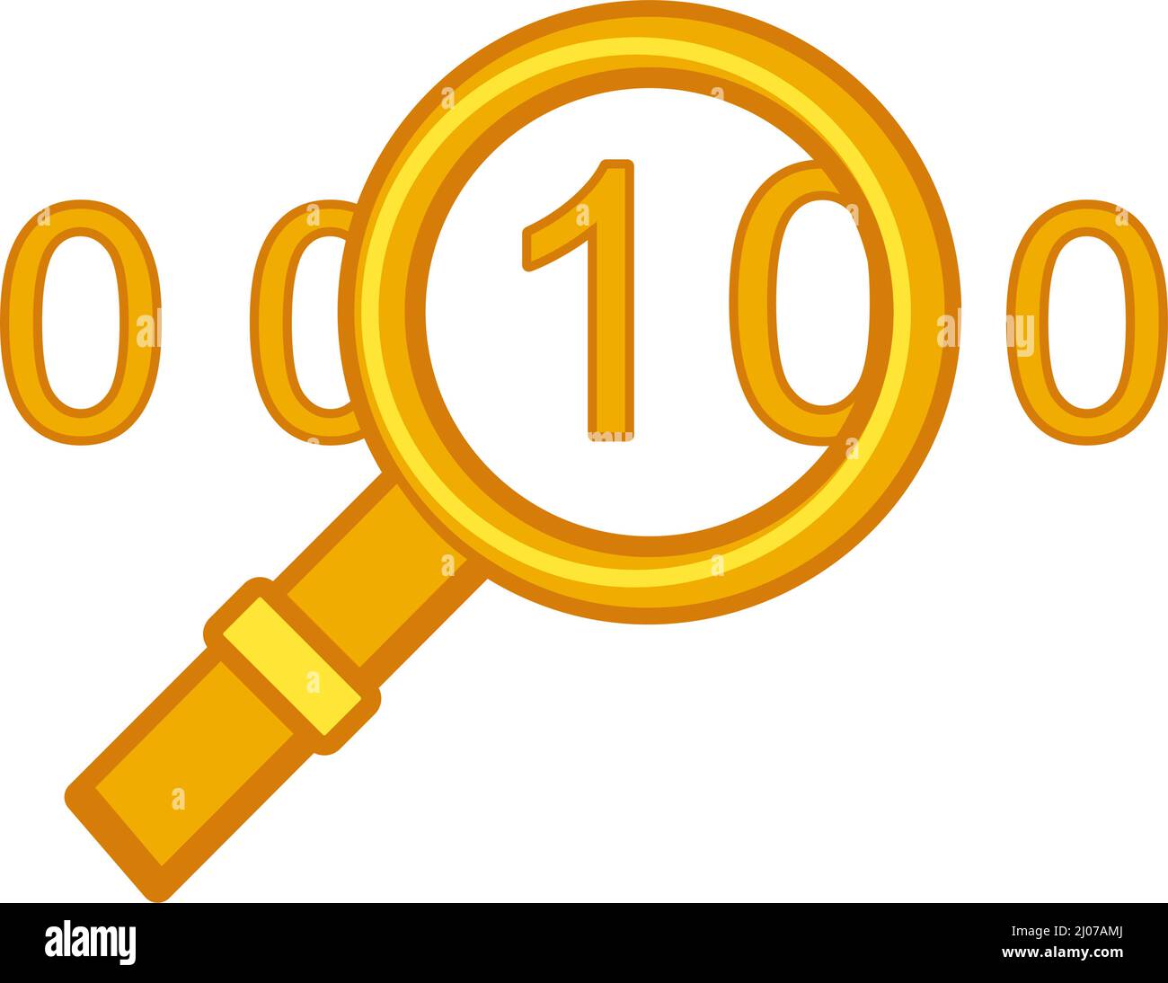 Yellow binary search icon. Binary code in magnifying glass. Vector ...