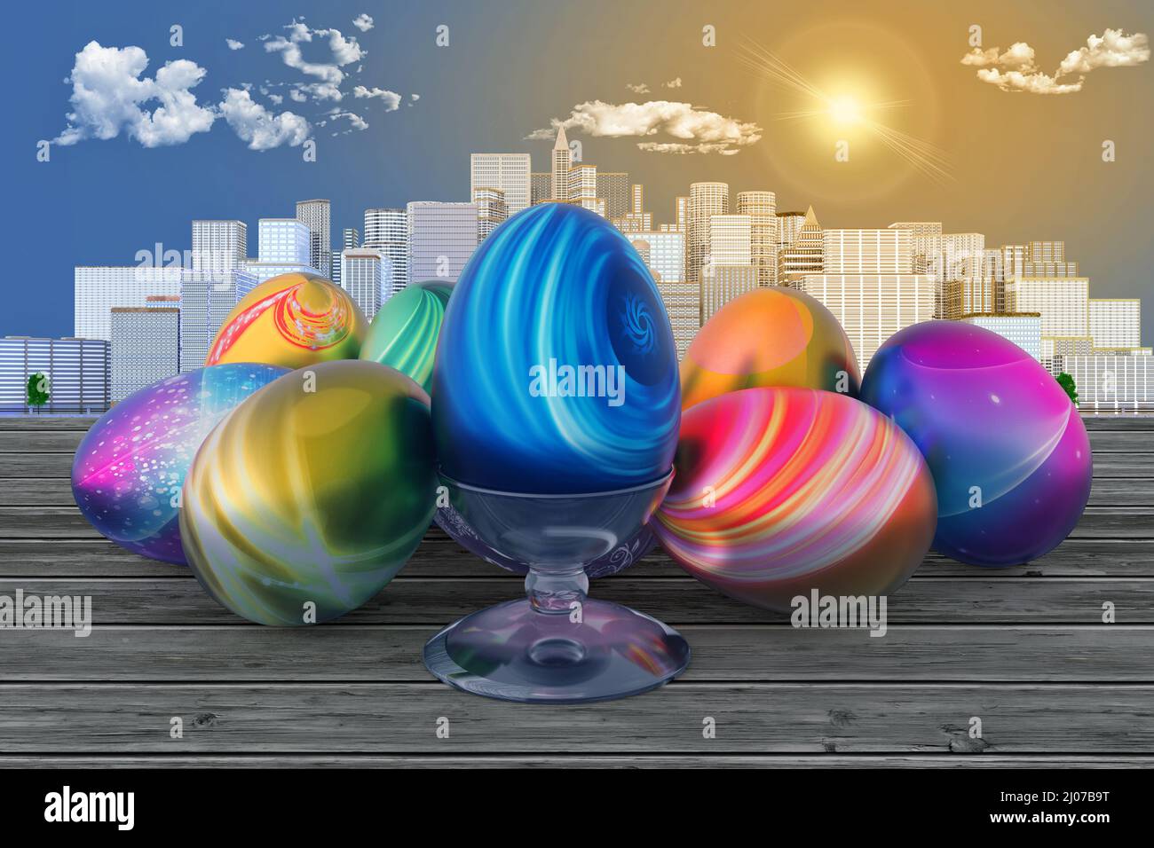 3d illustration. Easter, Eggs decorated for spring festivities. Colored ...