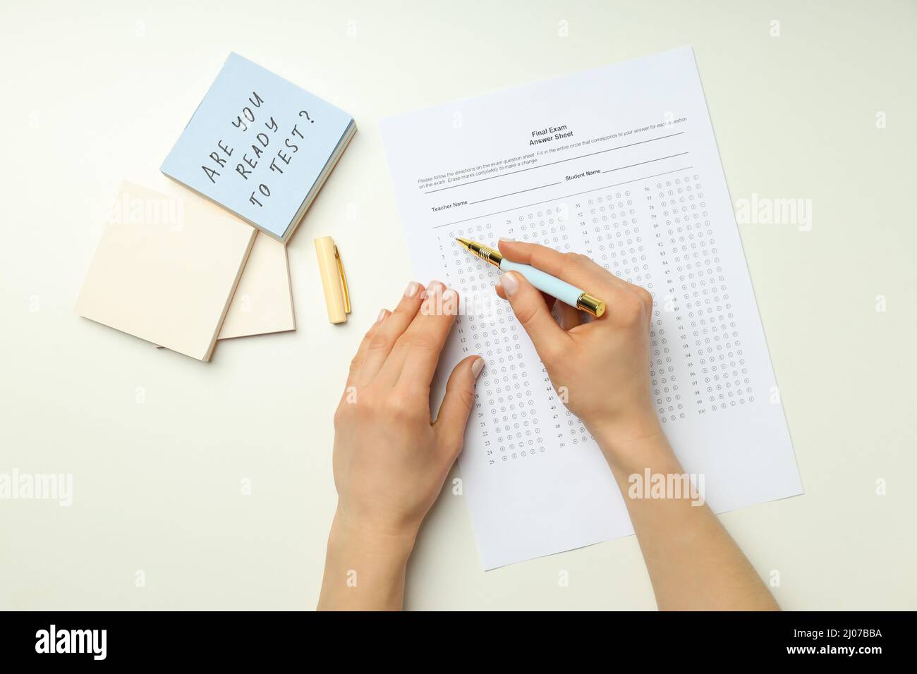 Concept of exams and tests, top view Stock Photo - Alamy