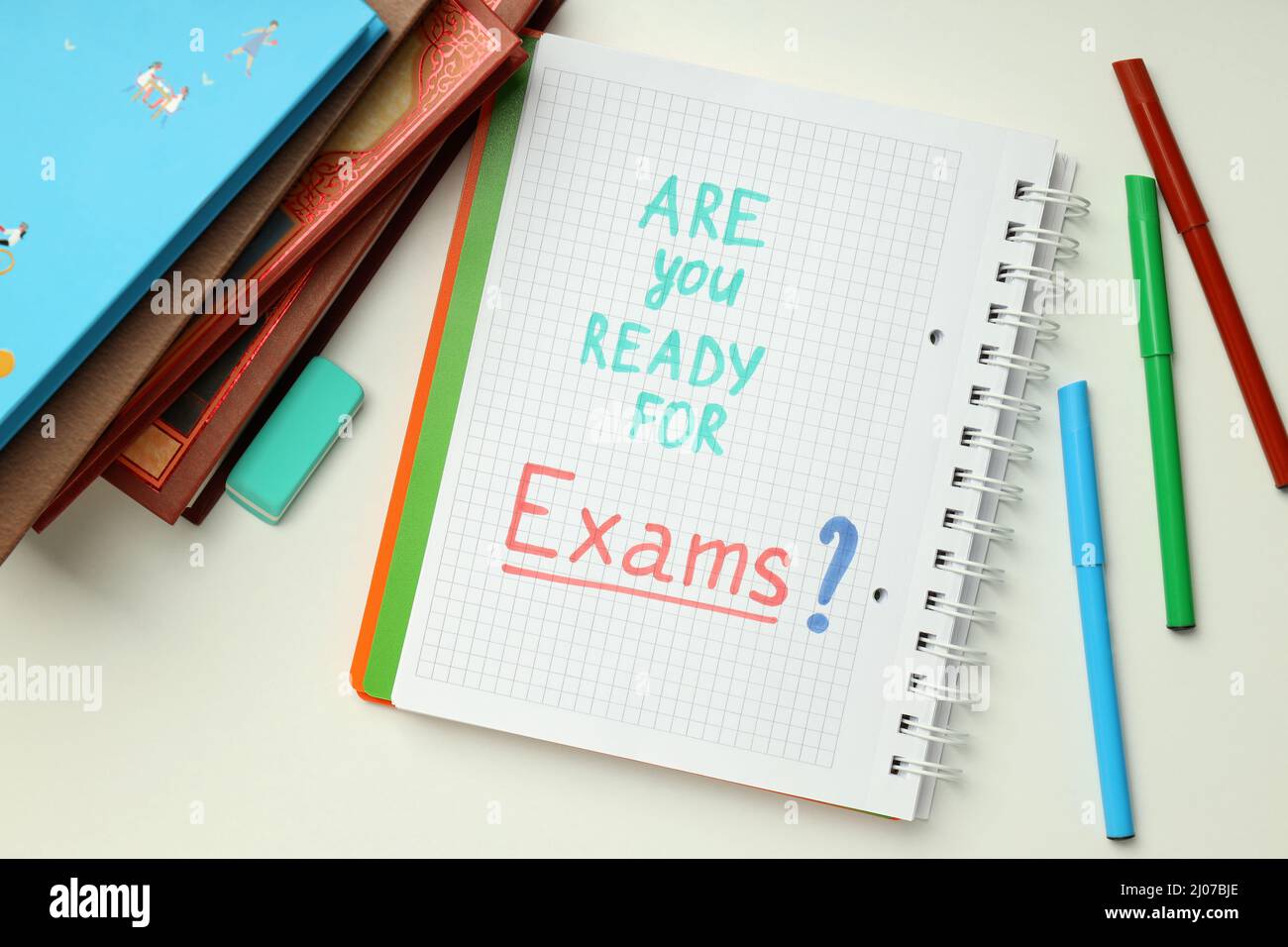 Concept of exams and tests, top view Stock Photo - Alamy