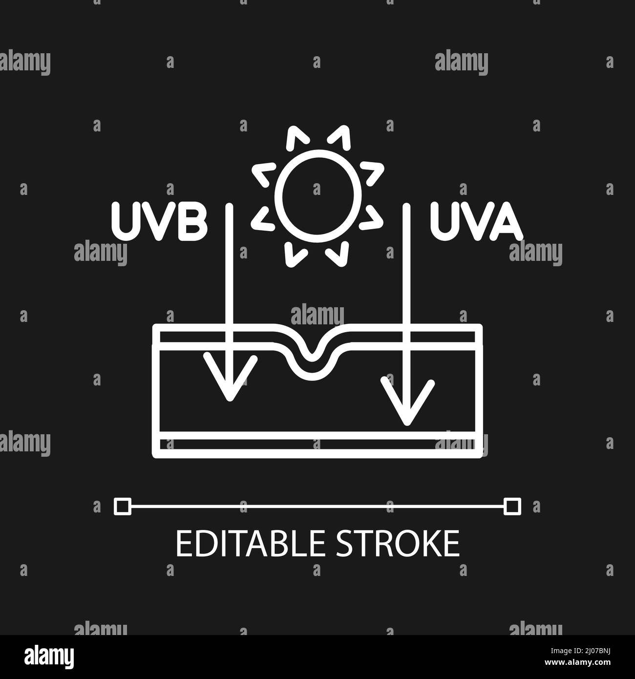 Sun effect on skin white linear icon for dark theme Stock Vector Image ...