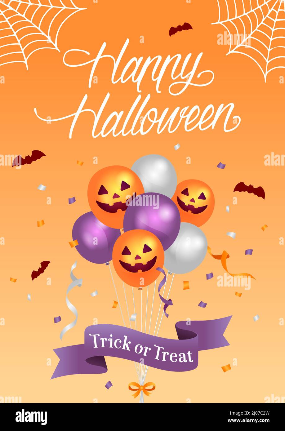 Happy halloween card (portrait) template vector illustration Stock ...