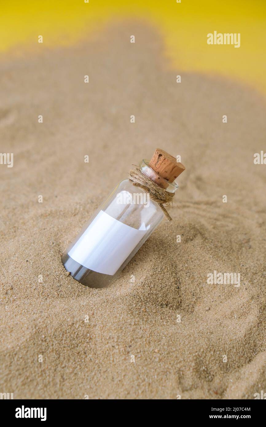 Letter in a bottle on the beach. Island lifestyle. Paper Message in a ...
