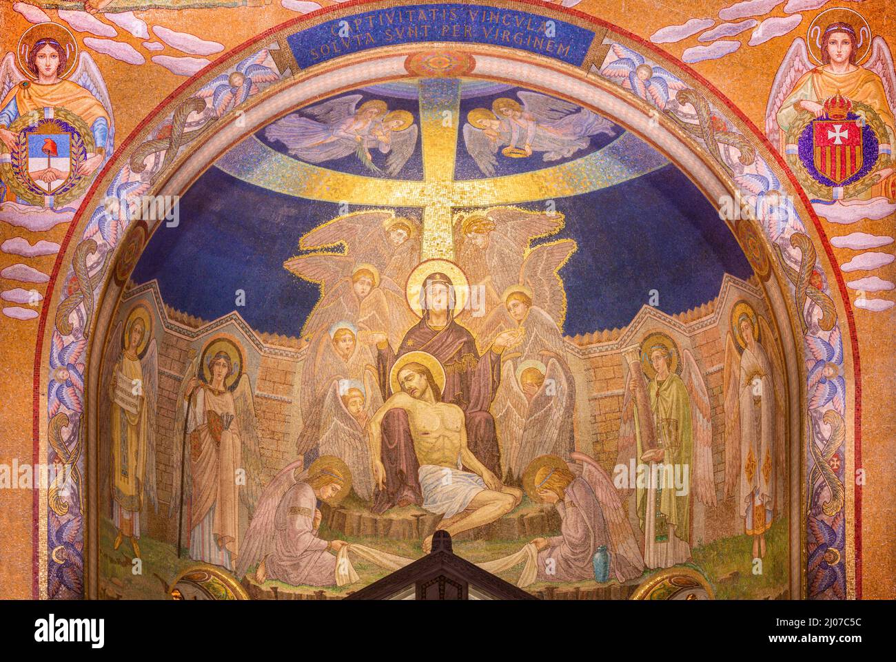 ROME, ITALY - AUGUST 31, 2021: The mosaic of Pieta in the church Chiesa ...