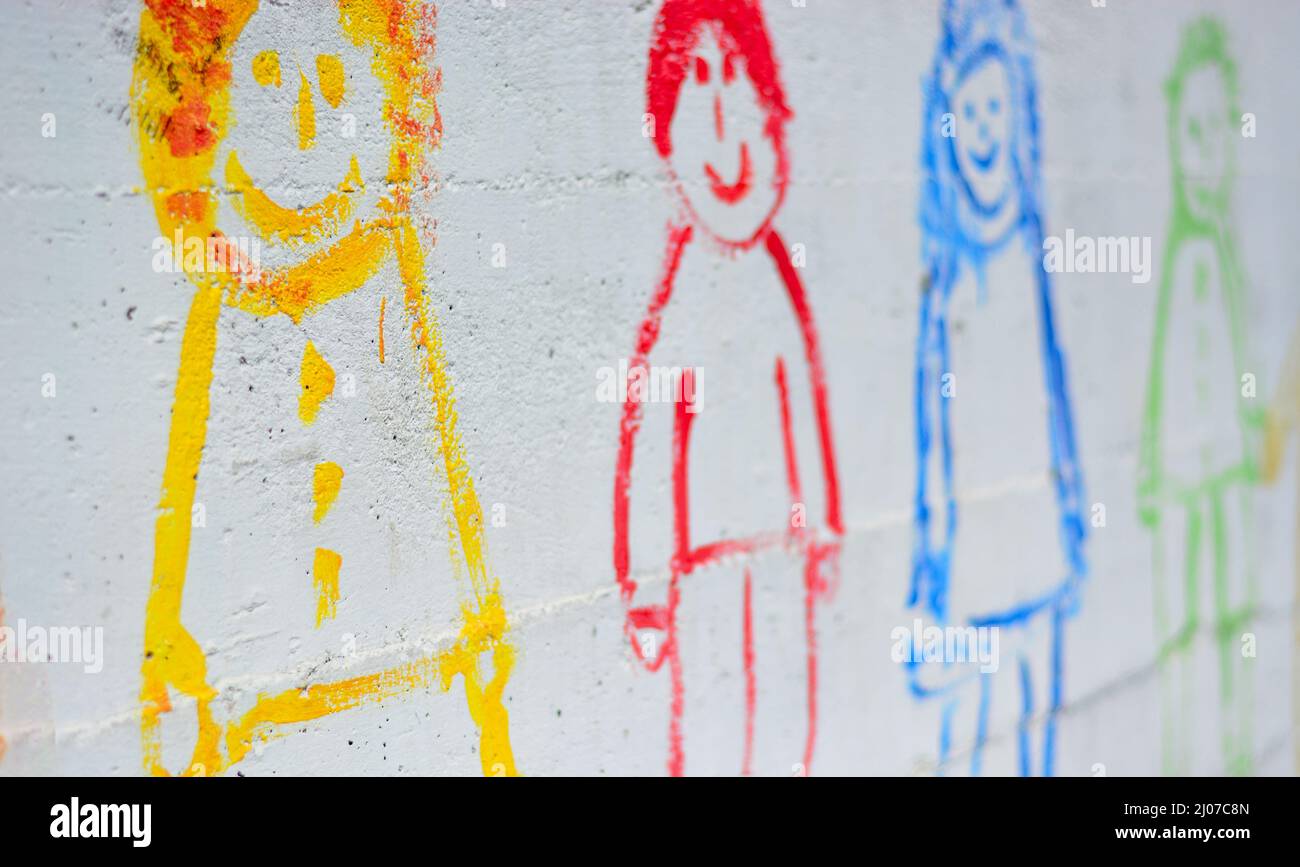 the first colorful drawings of children Stock Photo - Alamy