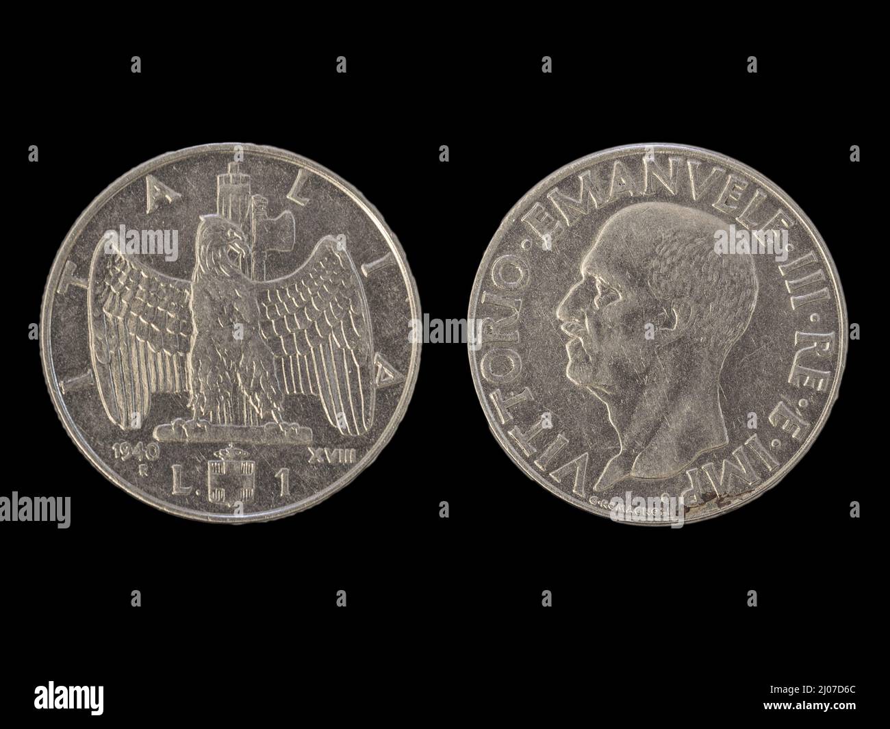 Vintage fascist Italy Lira coins, depicting king Vittorio Emanuele ...