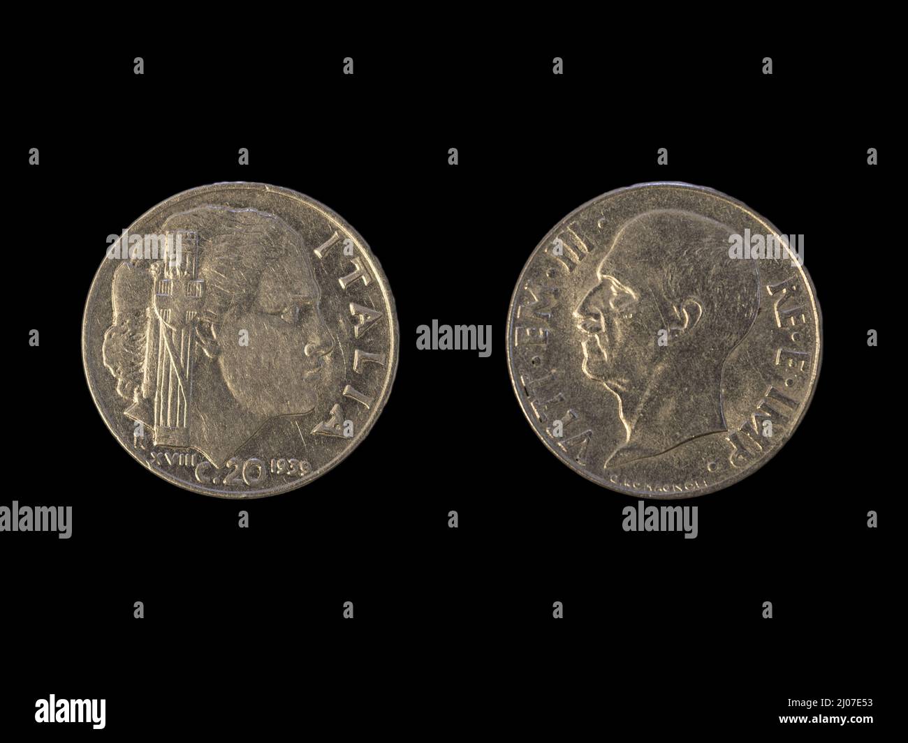 Vintage fascist Italy Lira coins, depicting king Vittorio Emanuele ...