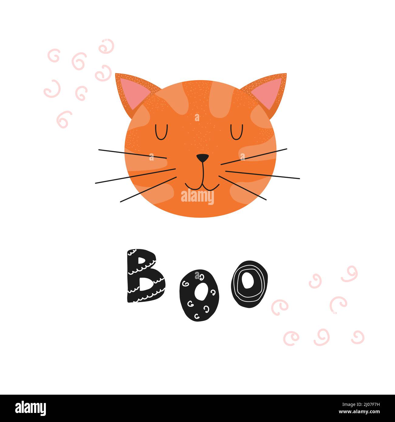 Cute muzzle of a cat and the inscription BOO. Kawaii doodle ...