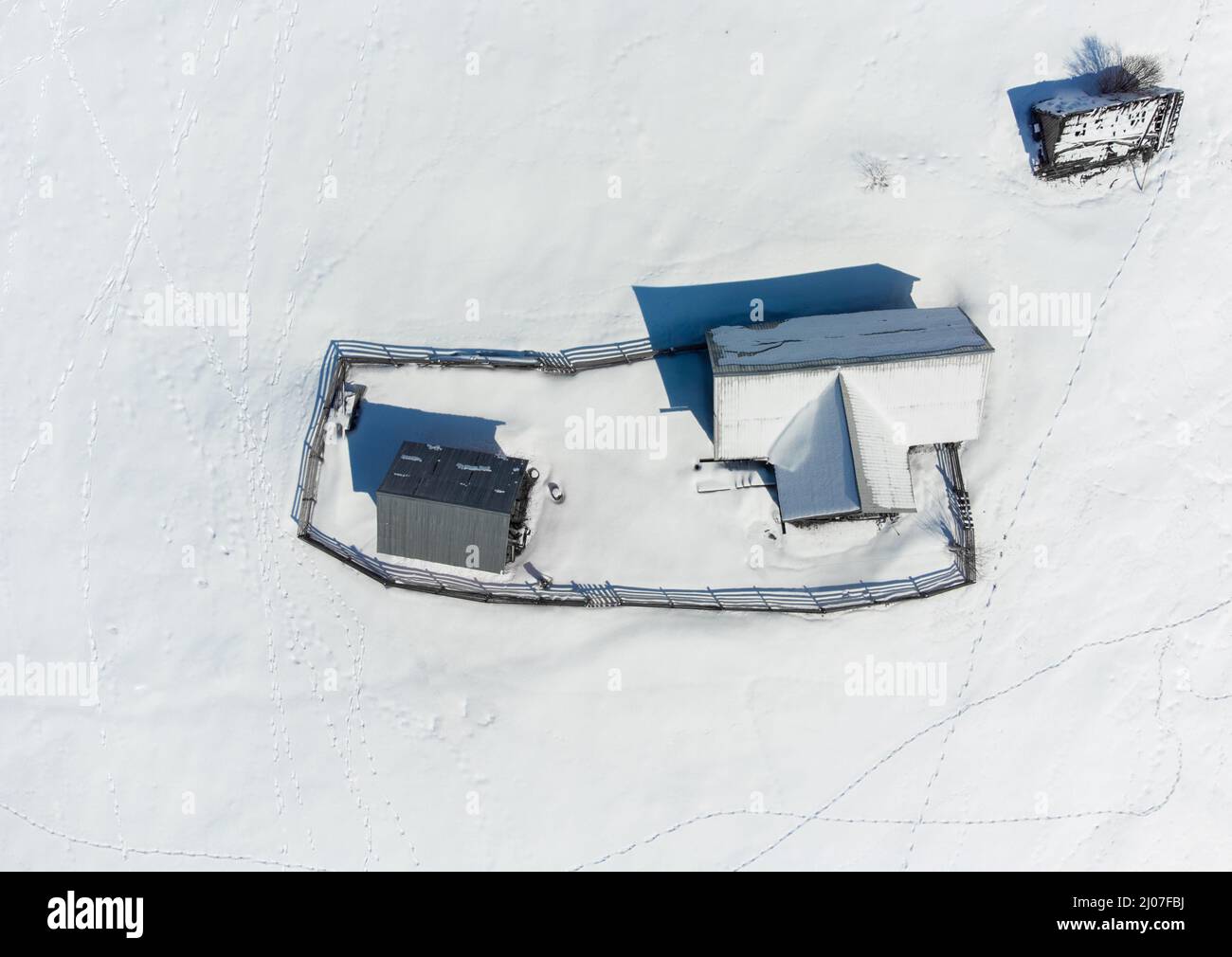 Aerial view of an isolated house in winter Stock Photo - Alamy