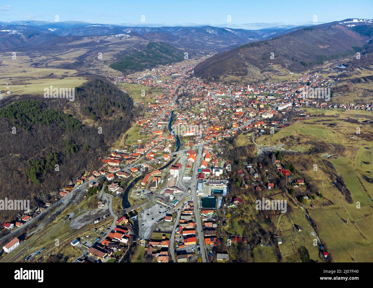 Aerial view with Praid village Harghita county - Romania Stock Photo ...