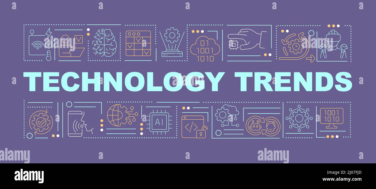 Current trends in technology word concepts purple banner Stock Vector ...