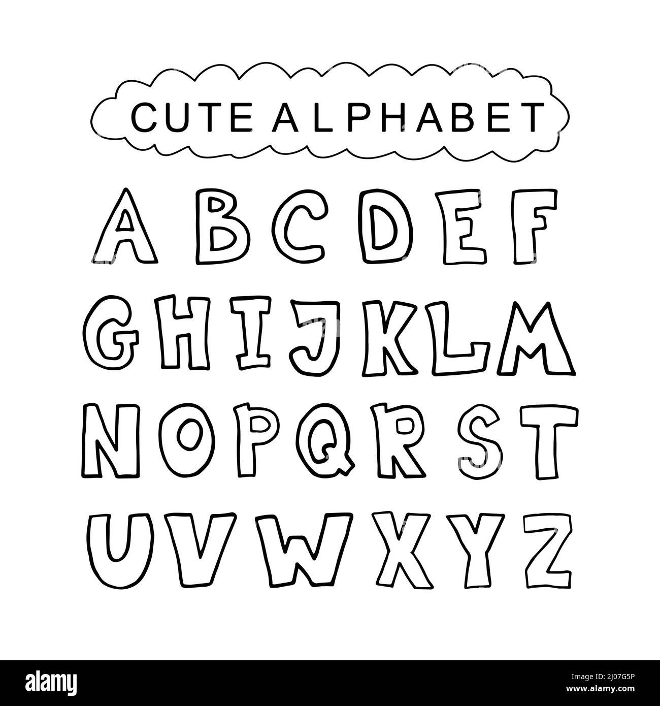 Doodle hand drawn style outline colorful letters of English alphabet ...