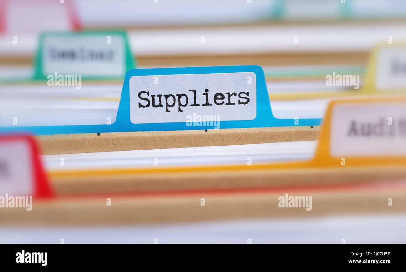 File folders with a tab labeled Suppliers Stock Photo - Alamy